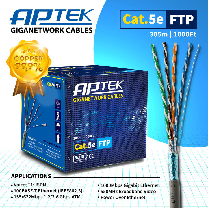Cáp mạng APTEK CAT5e FTP 24AWG PE CABLE 530-2113-2